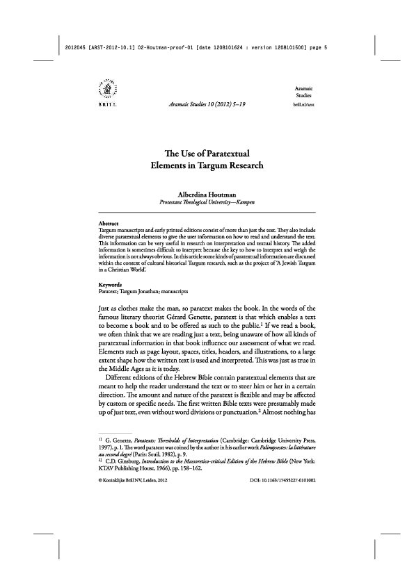 (PDF) The Use of Paratextual Elements in Targum Research