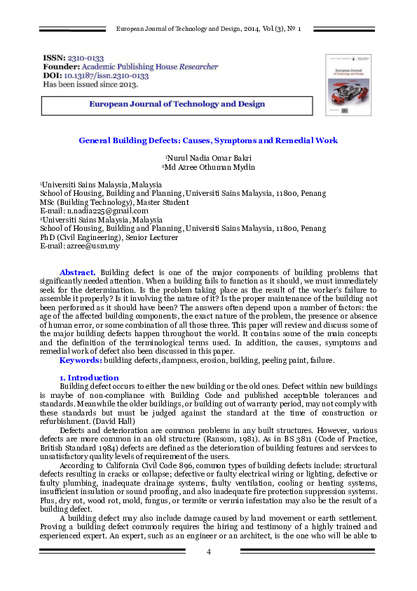 (PDF) General Building Defects: Causes, Symptoms and Remedial Work