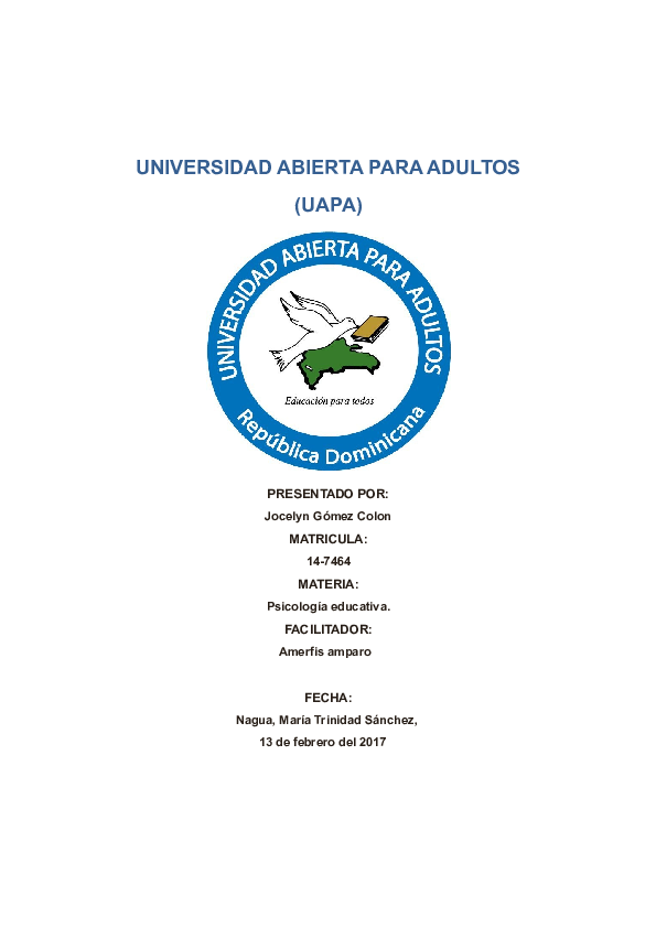 (DOC) UNIVERSIDAD ABIERTA PARA ADULTOS (UAPA) PRESENTADO POR