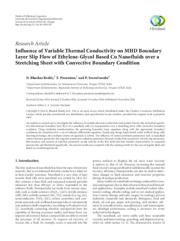 Pdf Influence Of Variable Thermal Conductivity On Mhd Boundary Layer Slip Flow Of Ethylene
