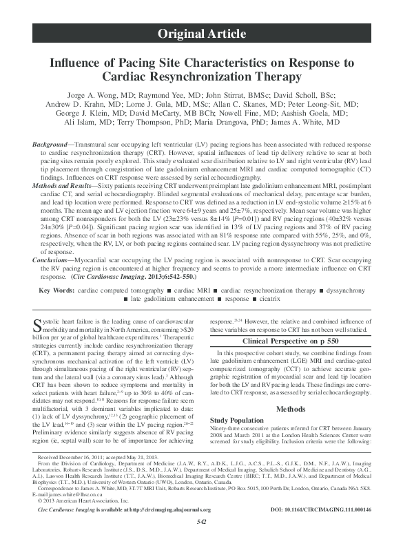 (PDF) Influence of Pacing Site Characteristics on Response to Cardiac ...