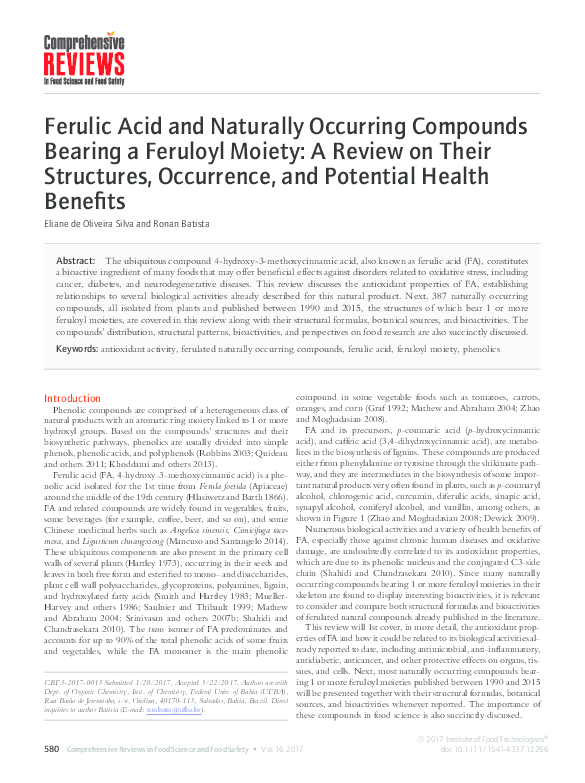 (PDF) Ferulic Acid and Naturally Occurring Compounds Bearing a Feruloyl ...