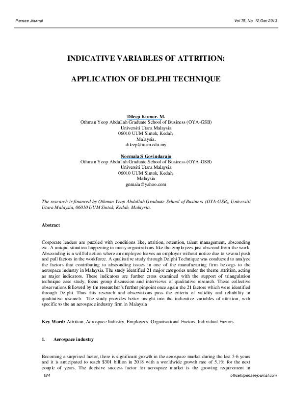 Pdf Indicative Variables Of Attrition Application Of Delphi Technique 1150