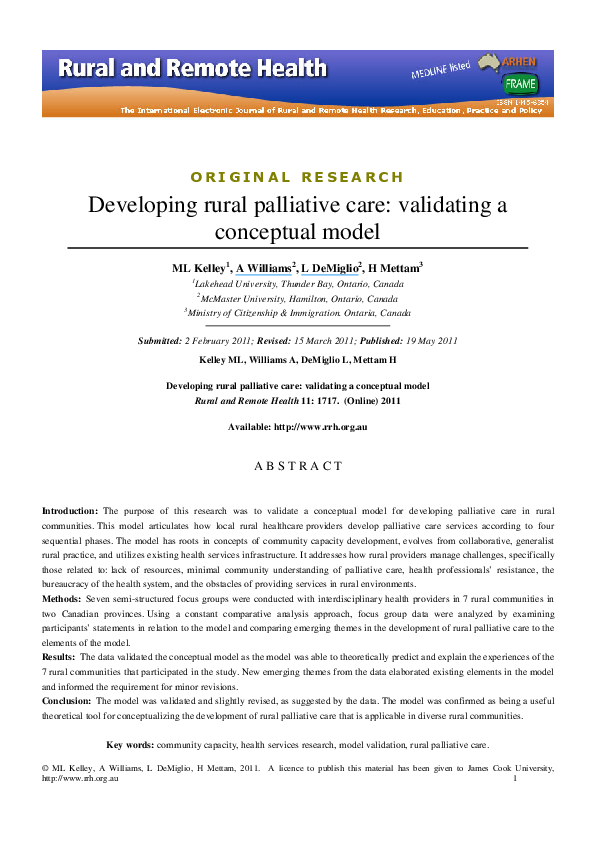 (PDF) Developing Rural PC Validating a Conceptual Model