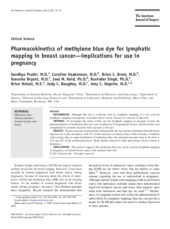 (PDF) Pharmacokinetics of methylene blue dye for lymphatic mapping in ...