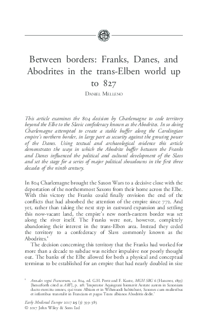 (PDF) Between Borders: Franks, Danes, and Abodrites in the trans-Elben ...