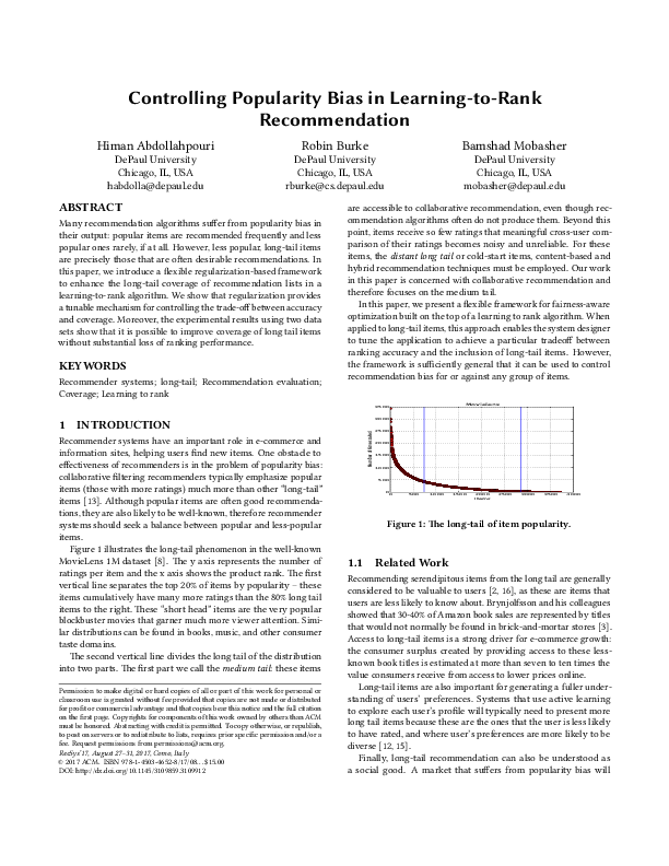Pdf Controlling Popularity Bias In Learning To Rank Recommendation