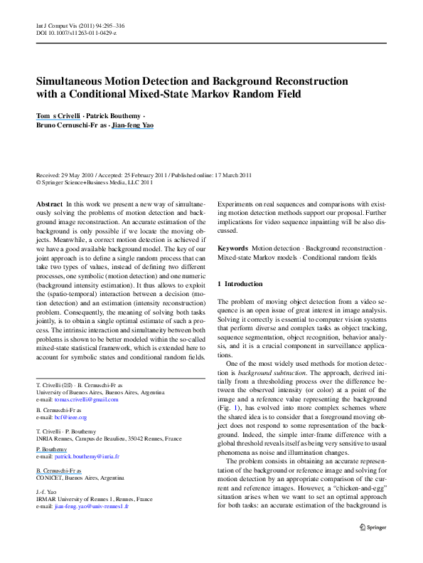(PDF) Simultaneous Motion Detection and Background Reconstruction with a Conditional Mixed-State ...