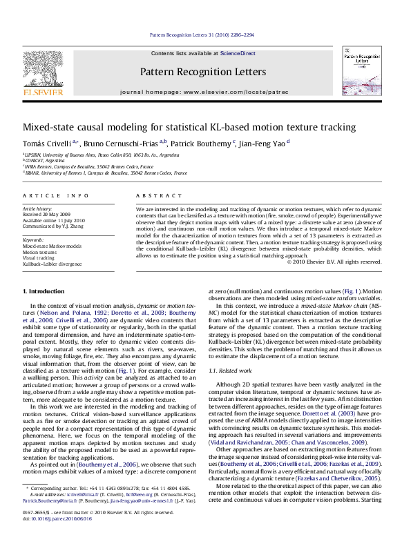 Pdf Mixed State Causal Modeling For Statistical Kl Based Motion Texture Tracking