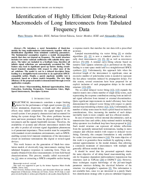 (PDF) Identification of Highly Efficient Delay-Rational Macromodels of Long Interconnects From ...