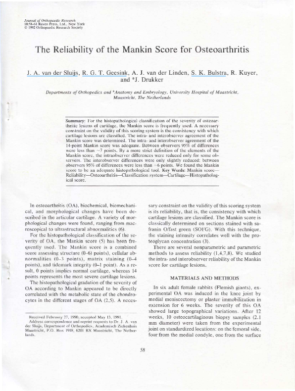 (PDF) The reliability of the mankin score for osteoarthritis