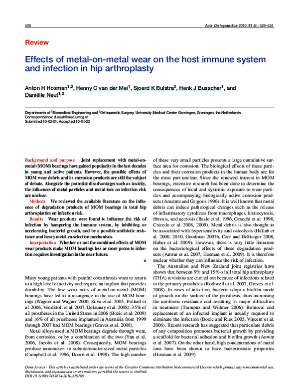 (PDF) Effects of metal-on-metal wear on the host immune system and ...