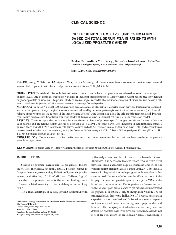 (PDF) Pretreatment tumor volume estimation based on total serum psa in ...