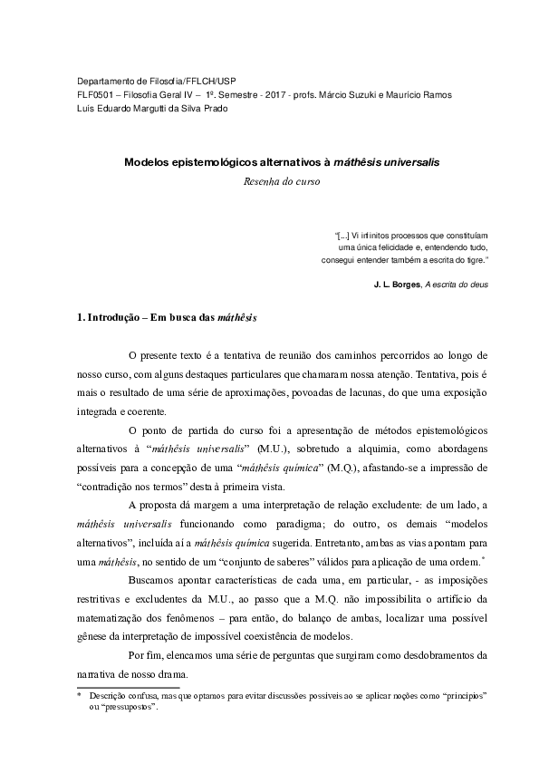 (PDF) Resenha do curso "Métodos epistemológicos alternativos à máthêsis ...