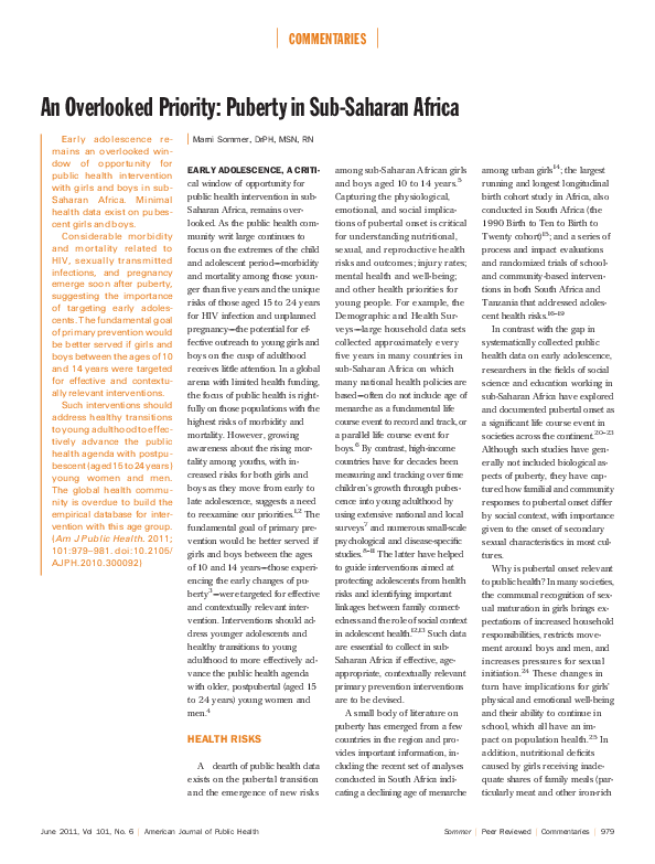 (PDF) An Overlooked Priority: Puberty in Sub-Saharan Africa