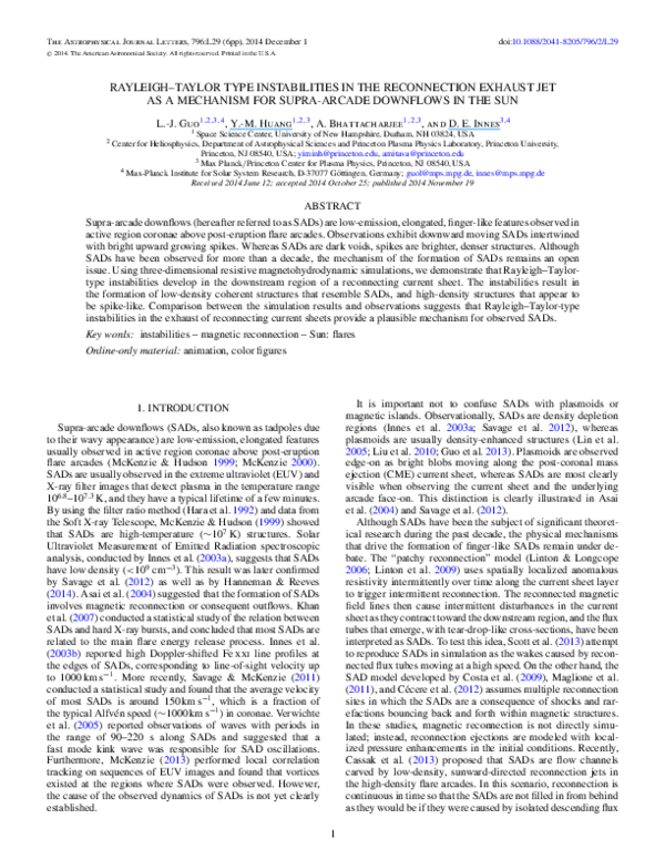 (PDF) Rayleigh-Taylor Type Instabilities in the Reconnection Exhaust ...