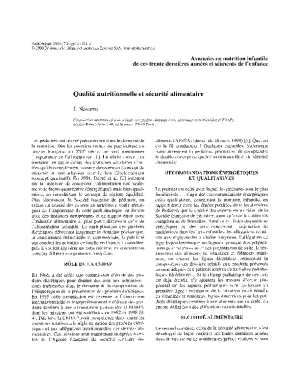 (PDF) Qualité nutritionnelle et sécurité alimentaire