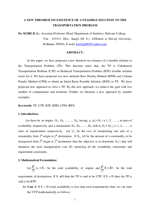 Define Non Degenerate Basic Feasible Solution In Transportation Problem ...