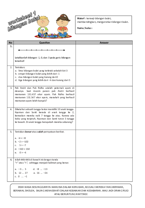 (DOC) worksheet bilangan 1