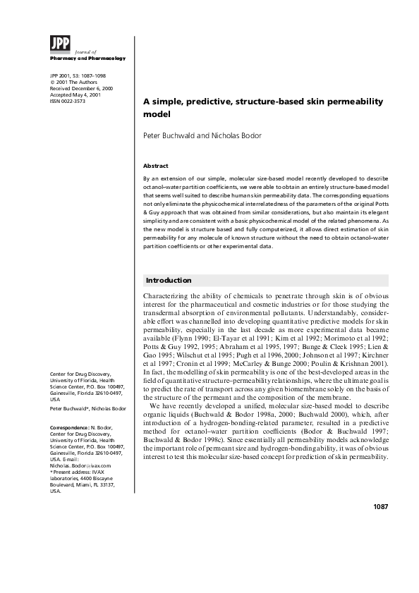 (PDF) A simple, predictive, structure-based skin permeability model