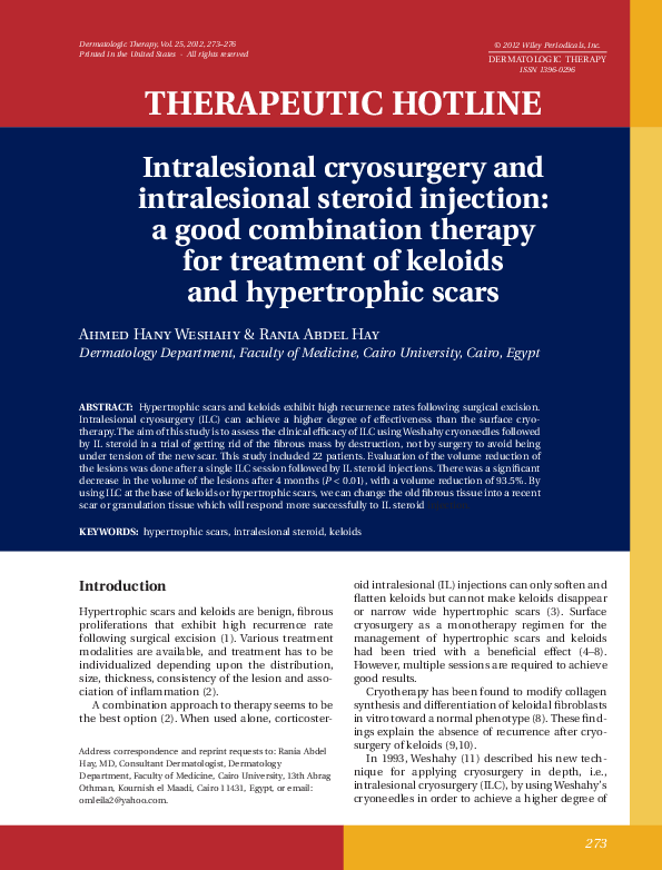 (PDF) Intralesional cryosurgery and intralesional steroid injection: a good combination therapy ...