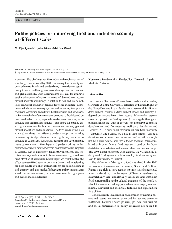 (PDF) Public policies for improving food and nutrition security at ...
