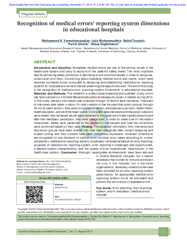 (PDF) Recognition of medical errors' reporting system dimensions in ...