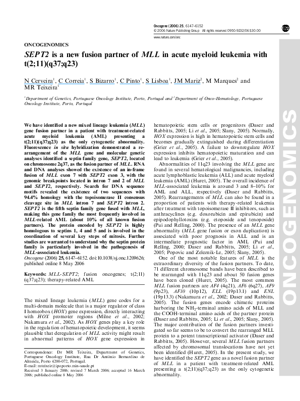 (PDF) SEPT2 is a new fusion partner of MLL in acute myeloid leukemia ...