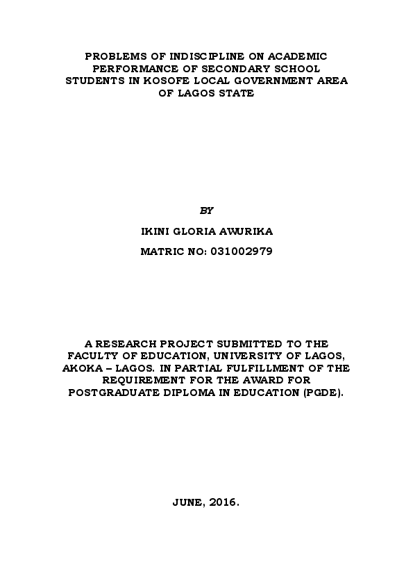 (DOC) PROBLEMS OF INDISCIPLINE ON ACADEMIC PERFORMANCE OF SECONDARY ...