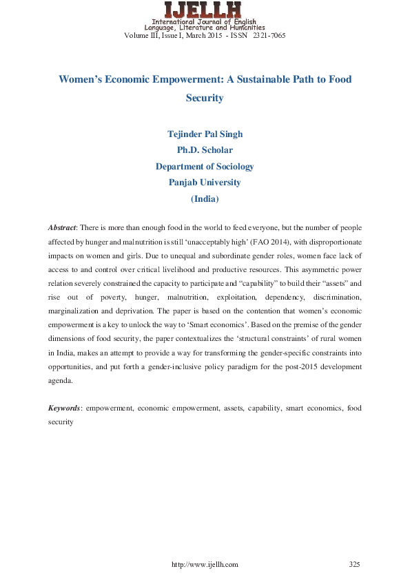(PDF) Women’s Economic Empowerment: A Sustainable Path to Food Security