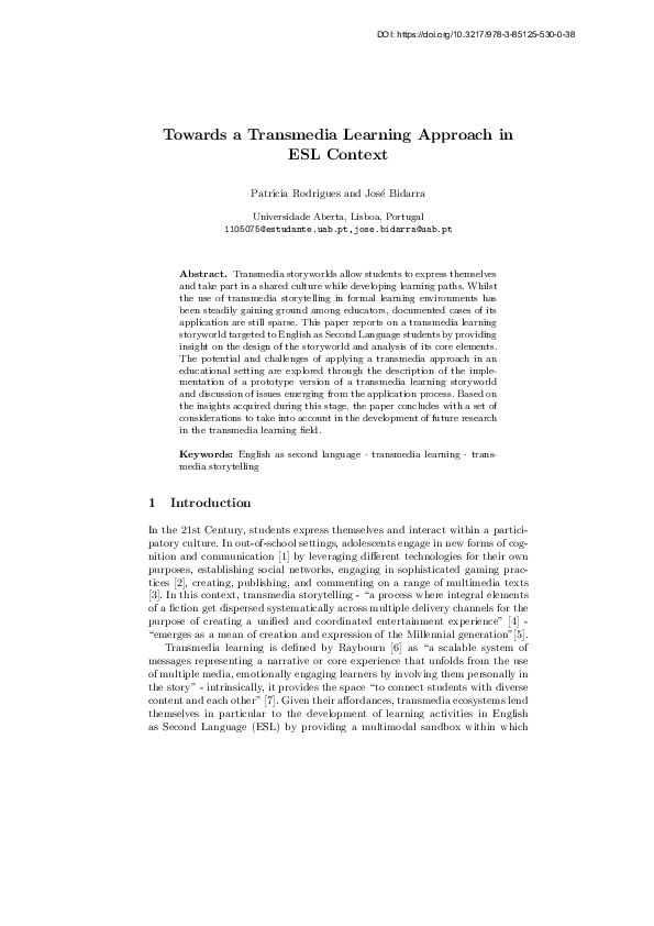 (PDF) Towards a Transmedia Learning Approach in ESL Context