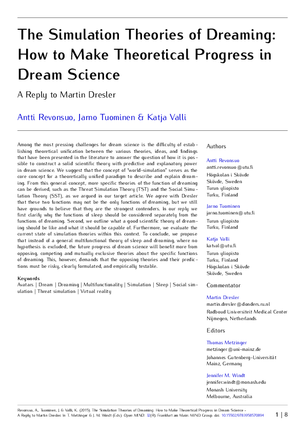 (PDF) The Simulation Theories of Dreaming: How to Make Theoretical ...