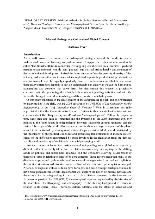 (PDF) Musical Heritage as a Cultural and Global Concept