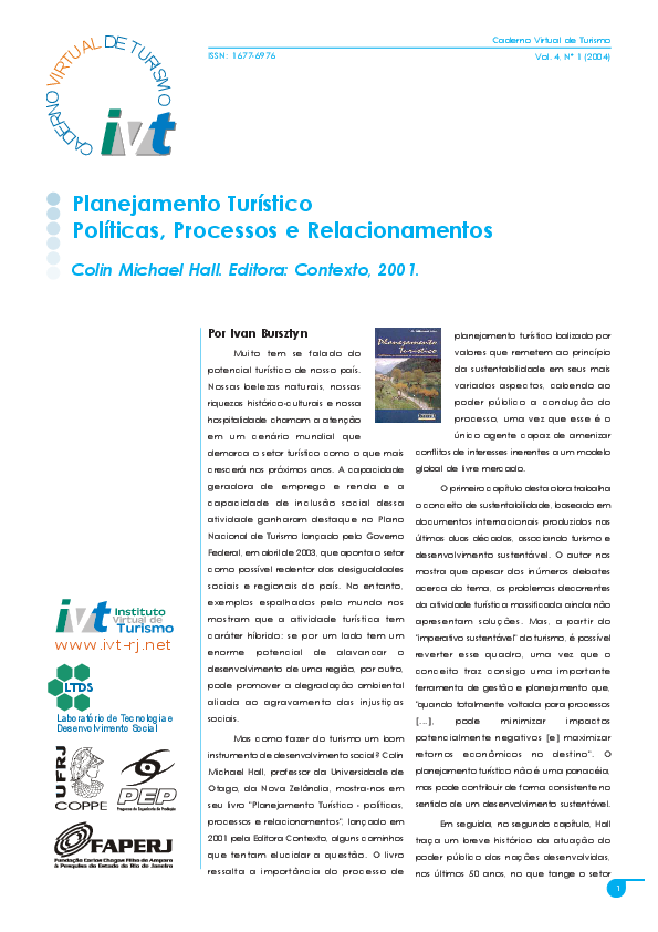 (PDF) Planejamento Turístico: políticas, processos e relacionamentos de ...