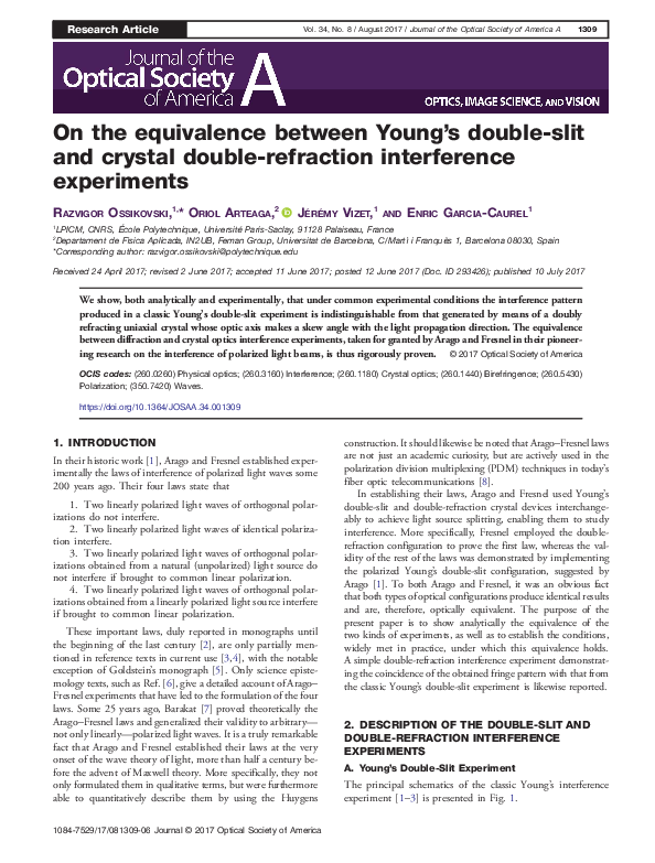 (PDF) On the equivalence between Young's double-slit and crystal double ...