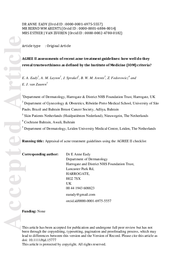 (PDF) AGREE II assessments of recent acne treatment guidelines: how ...