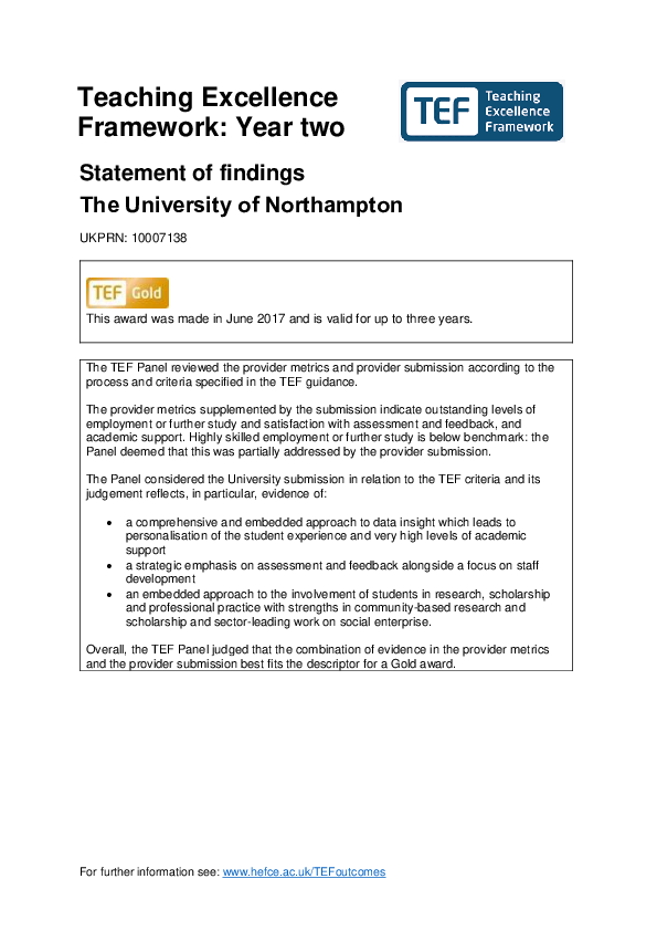 (PDF) Teaching Excellence Framework: University of Northampton ...
