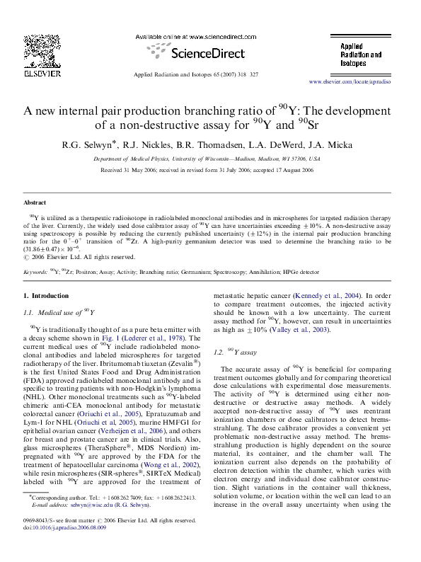 (PDF) A new internal pair production branching ratio of 90Y: The ...