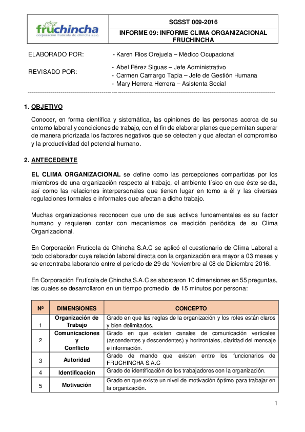 (PDF) INFORME SGSST 09 2016 INFORME CLIMA LABORAL 002