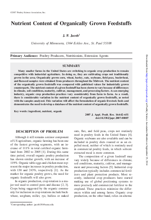 (PDF) Nutrient content of organically grown feedstuffs | Jacquie Jacob ...