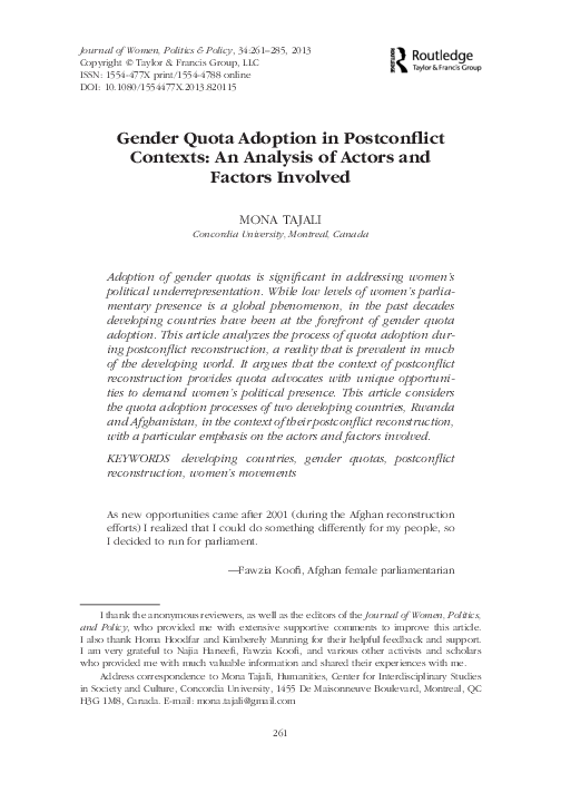 (PDF) Gender Quota Adoption in Postconflict Contexts: An Analysis of ...
