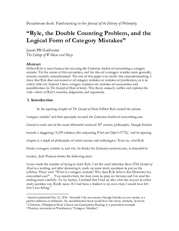(PDF) Ryle, the Double Counting Problem, and the Logical Form of ...