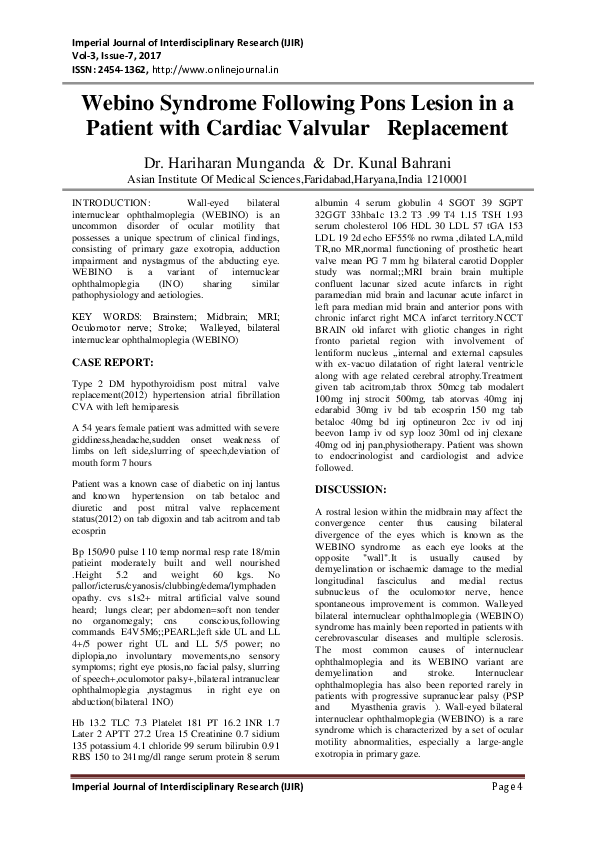 (PDF) Webino Syndrome Following Pons Lesion in a Patient with Cardiac ...