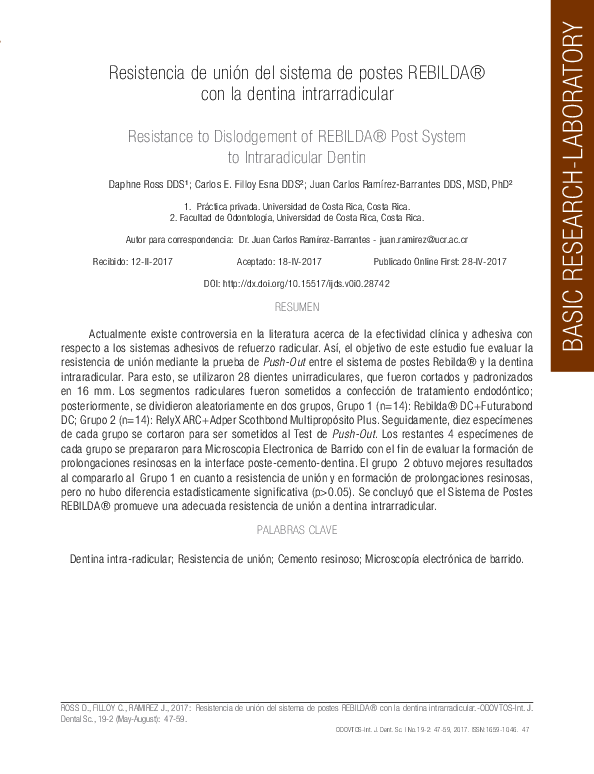 (PDF) Resistance to Dislodgement of REBILDA® Post System to ...