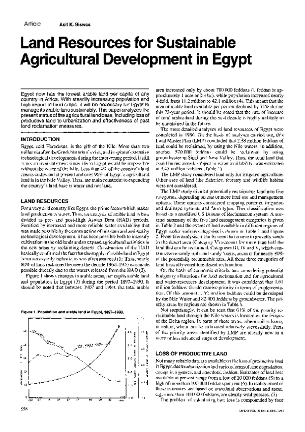 (PDF) Land Resources for Sustainable Agricultural Development in Egypt