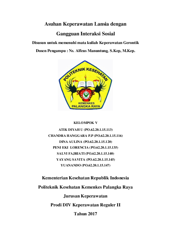 (DOC) Asuhan Keperawatan Lansia dengan Gangguan Interaksi Sosial