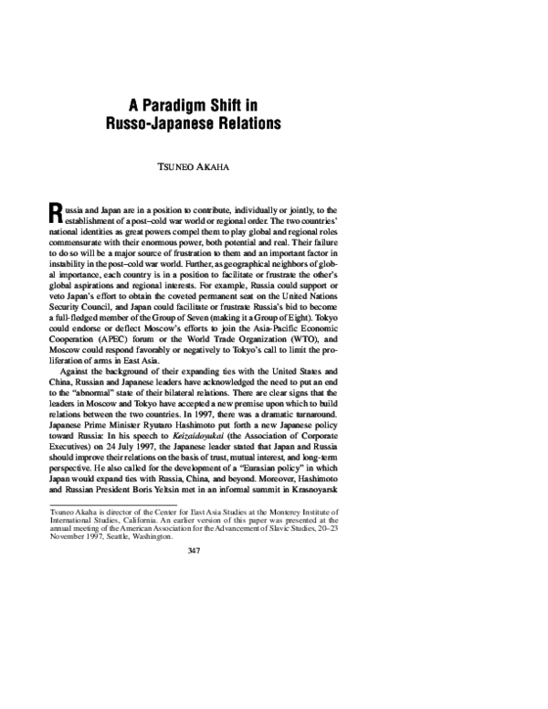 (PDF) A Paradigm Shift in Russo-Japanese Relations