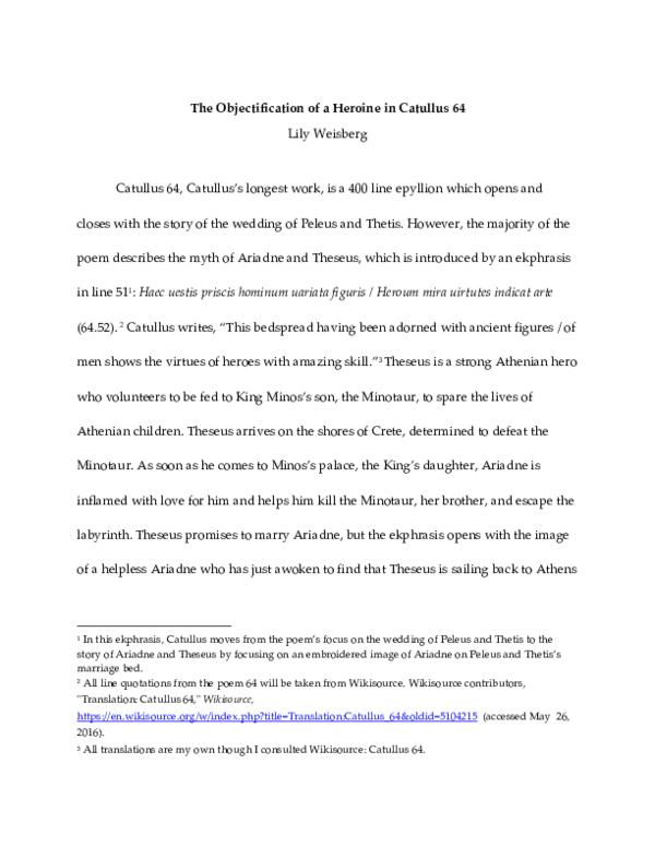 (PDF) The Objectification of a Heroine in Catullus 64 | Lily Weisberg ...