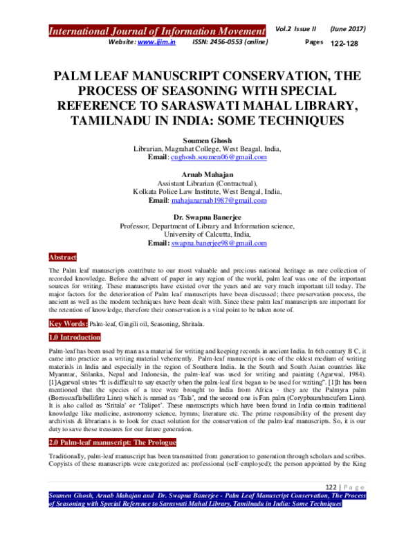 (PDF) PALM LEAF MANUSCRIPT CONSERVATION, THE PROCESS OF SEASONING WITH ...