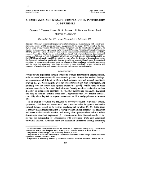 (PDF) ALEXITHYMIA AND SOMATIC COMPLAINTS IN PSYCHIATRIC OUT-PATIENTS